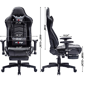 KCREAM Gaming Chair with Footrest Adults Gamer Chair High Back PU Leather Gaming Computer Chair Large Racing Game Chair, with Adjustable Armrests and Massage Lumbar Support (Black)