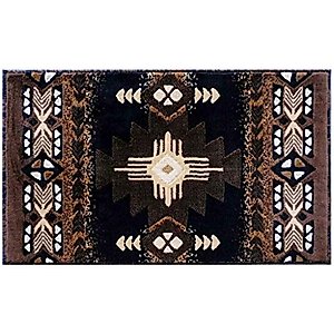 South West Native American Door Mat Area Rug Design C318 Black (24 Inch X 40 Inch)
