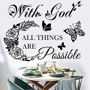 Inspirational Wall Decals with God Things are Possible Vinyl Wall Sticker Peel and Stick Quote Bible Sticker Christian Wall Decor Wall Art Stickers for Home Walls Living Room Bedroom Decoration.