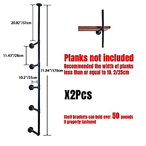 LINKPIPES Industrial Pipe Shelving, Shelf Brackets DIY Open Book Shelf for Office Room Kitchen Wall Shelves(2Pcs 5Tier,71.84" Tall,11" deep,Hardware Only)