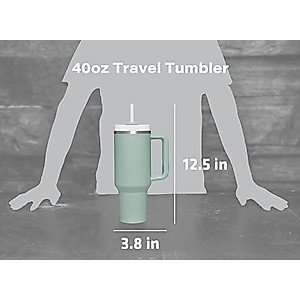 YOUEXPERT 40 oz Thermos Tumbler with Handle and Straw with lid Car Mug with Outdoor Sports Travel Stainless Steel Sippy Mug Gifts 2st (eucalyptus)