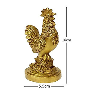 BRASSTAR Golden Brass Feng Shui Rooster Statue 3.9”(H) Coin Money Luck Home Décor Sculpture Auspicious Animal Chinese Zodiac Gift Collection PTZY019