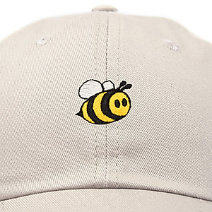 DALIX Bumble Bee Baseball Cap Dad Hat Embroidered Womens Girls in Beige