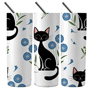 Medpol Cute black cat tumbler with lid and straw 20 oz insulated tumbler cups Cute black cat insulated travel coffee mugs for women cute sippy cups stainless insulated travel cups