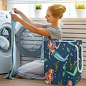 Inhomer Cute Mermaid Large Laundry Hamper Waterproof Collapsible Clothes Hamper Basket for Clothing Toy Organizer, Home Decor for Bedroom Bathroom
