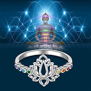 Lotus Ring Chakra Ring for Women Lotus Flower Rings Sterling Silver Yoga Chakras Jewelry Meditation Anxiety Relief Size 8