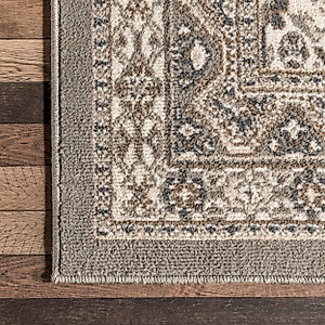 nuLOOM 8x10 Becca Traditional Tiled Area Rug, Taupe, Faded Transitional Design, Stain Resistant, For Bedroom, Dining Room, Living Room, Hallway, Office, Kitchen, Entryway