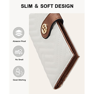 BOSTANTEN Slim Wallet Women Leather RFID Blocking Credit Card Holder Bifold Thin Wallet with Zipper Pocket Beige＆Brown