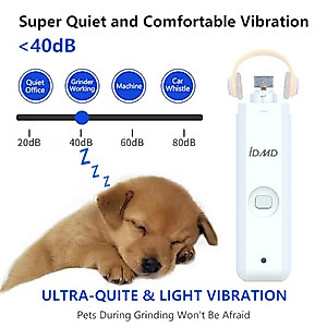 IDMD dog nail trimmers-Powerful 2-Speed dog nail grinder-with safe LED lighting and battery capacity indicator light & type-c USB rechargeable quiet pet nail grinder clipper for dogs/cats(White)