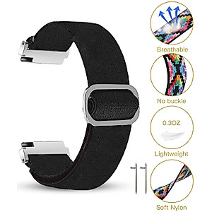 Lamshaw Stretch Elastics Nylon Adjustable Replacement Strap Accessories Compatible for SKG V7 Smart Watch/TOZO S2 44mm Watch/Boean, GGZZ, Dirrelo, Fitpolo FVYAO ID207 Veryfit 1.69 smartwatch (Black)