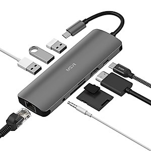 MSVII USB C Hub, 9 in 1 USB Type C Adapter with Ethernet, 4K USB C to HDMI, 3 USB 3.0 Ports, SD/TF Card Reader, 3.5mm Audio Jack, PD Fast Charging for Mac Book Pro and Other Type-C Laptops
