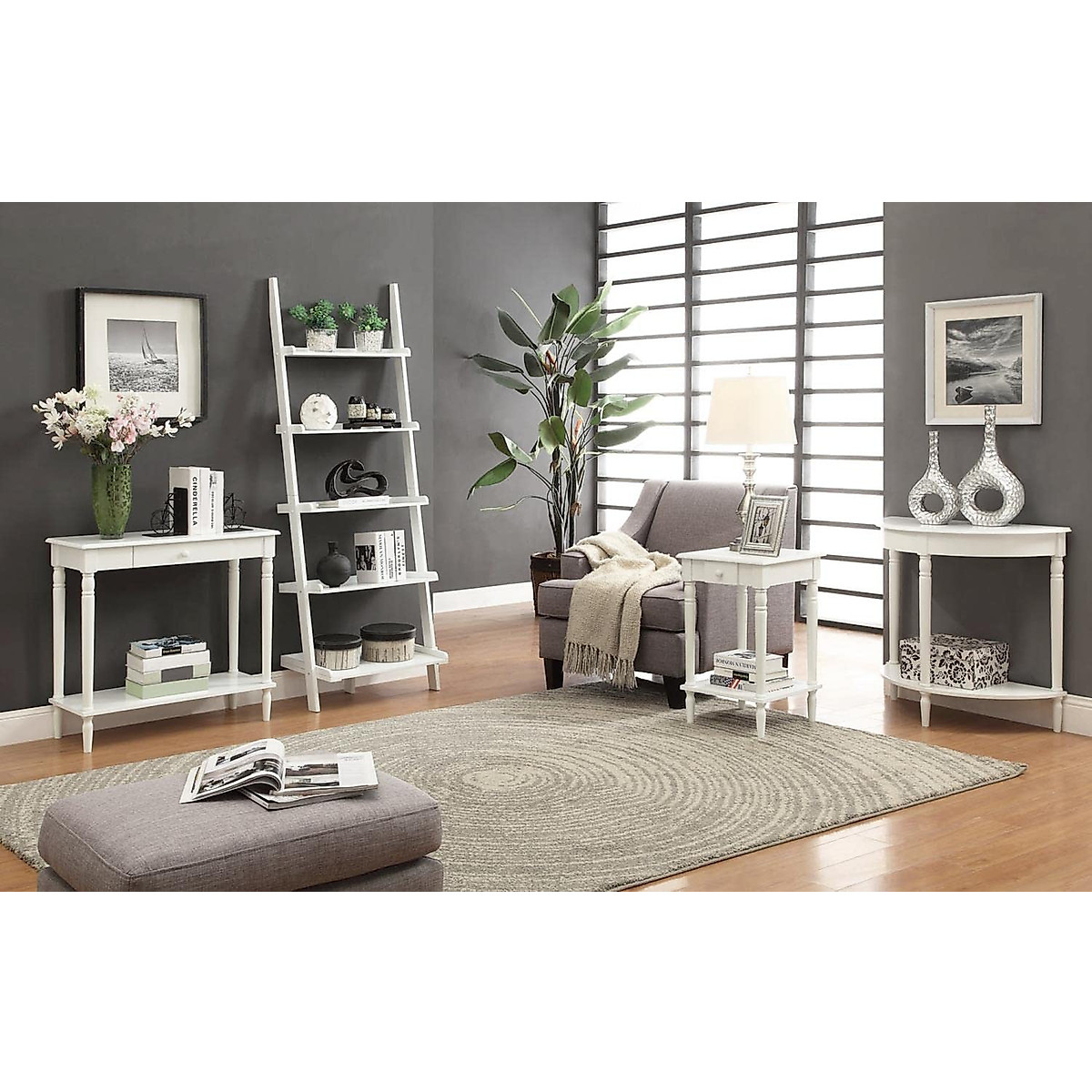 Convenience Concepts French Country Half-Round Entryway Table with Shelf, White