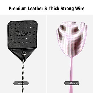 Trieez 17.5" Sturdy Leather Fly Swatter - Heavy Duty Flyswatter with Durable Metal Handle, Rustic Bug Swatter for Flies, Bees, and Mosquitoes - Black