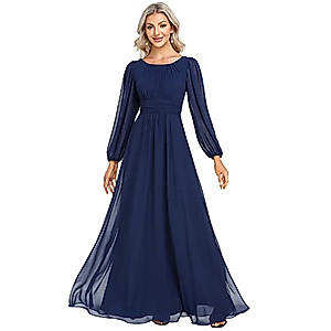 Ever-Pretty Womens Floor Length Long Sleeve Empire Waist A-Line Maxi Bridesmaid Dress Navy Blue US14