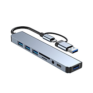 8 in 1 USB-C Hub, with 100W Power Output, 4K 60Hz HDMI Port, 10Gbps USB C and 2 USB A Data Ports, Ethernet Port, MicroSD & SD Card Reader, Household Office Necessities