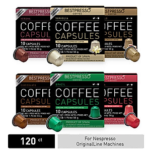 Bestpresso Coffee for Nespresso Original Machine 120 Aluminum pods Certified Genuine Espresso Variety Pack mix Flavored and Dark roast, Pods Compatible with Nespresso Original