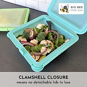 Big Bee, Little Bee - SoftShell XL Reusable Silicone Food Storage Container with Attached Clamshell Lid, Easy Cleaning, Snaps Closed, Microwave, Freezer & Dishwasher Safe (Stone)