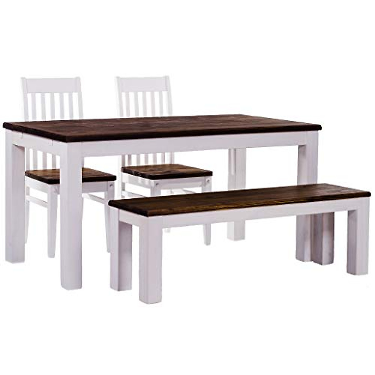 B.R.A.S.I.L.-Möbel TableChamp Dining Table Set for Four Rio Pine with Bench and Two Chairs Oak Antique White Solid Wood