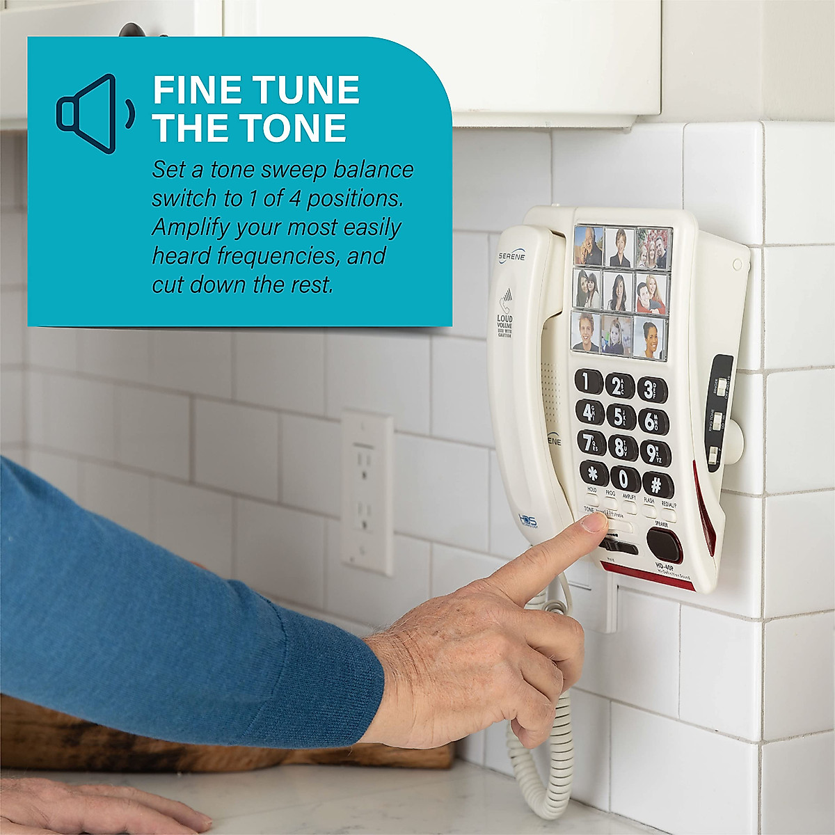 Amplified Big Button Landline Phone for Seniors – 26dB Home Phone with Photo Buttons – Telephones for Hearing Impaired & Simple Big Button Telephone Number for Seniors by Serene Innovations.