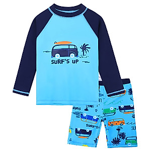 HUAANIUE Baby Toddler Boy Swimsuit Rashguard Set Swimwear UPF 50+ Car 3-4 T
