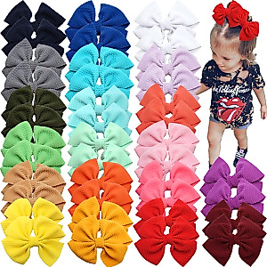 CÉLLOT 40 Pieces 4" Hair Bows Alligator Hair Clips for Baby Girls Toddlers Children Photographic Hair Accessories (20 Colors in Pairs)