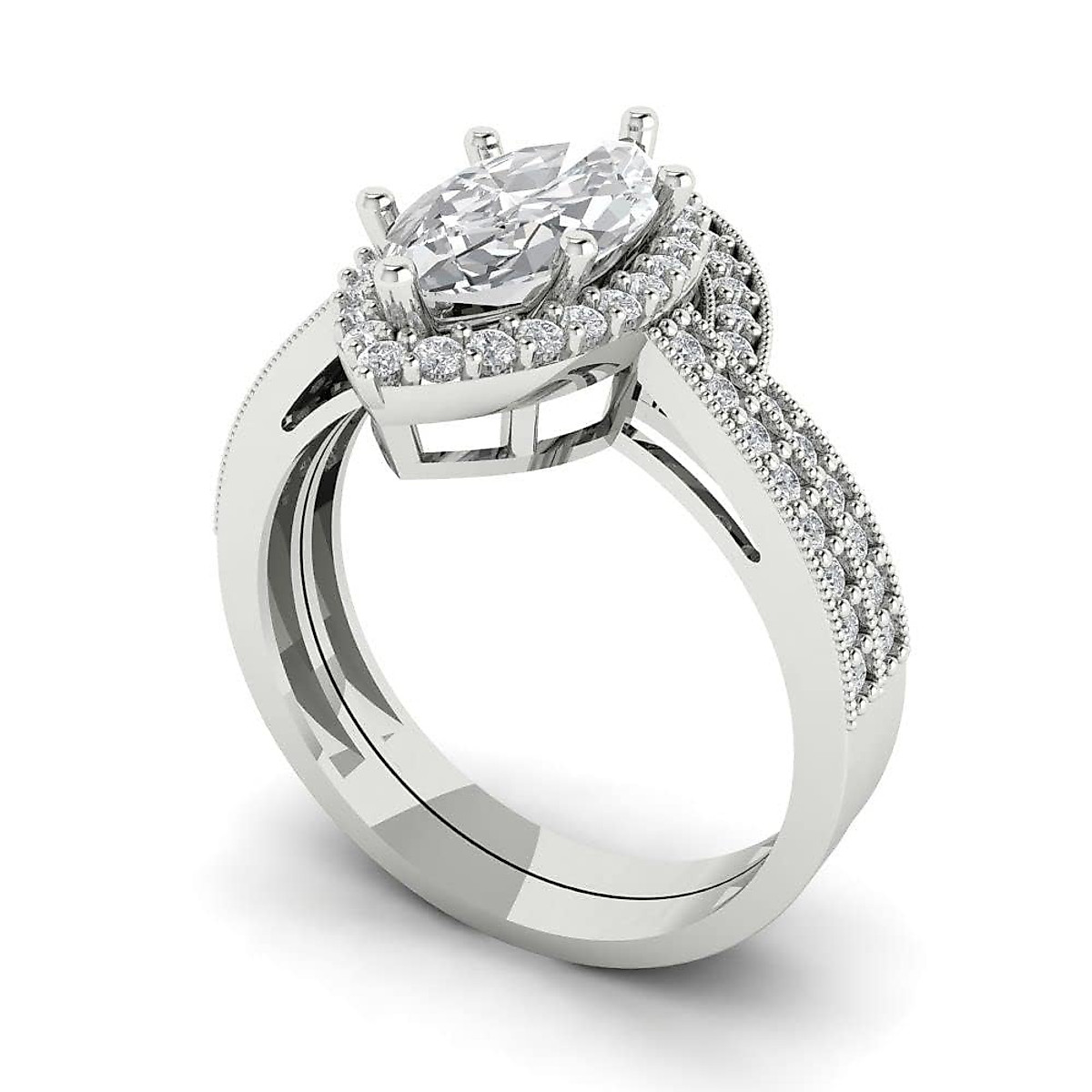 Clara Pucci 2.48ct Marquise Cut Genuine Zircon 14k White Gold Halo Solitaire W/Accents Wedding Bridal Engagement Set Ring Size 3.5