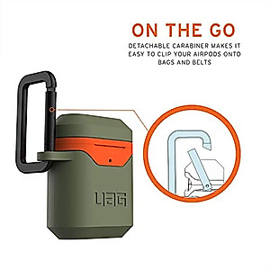 URBAN ARMOR GEAR UAG Compatible with AirPods (1st & 2nd Gen) Case Full-Body Protective Soft-Touch Silicone Case with Detachable Carabiner, Standard Issue Hard Case_001, Olive/Orange