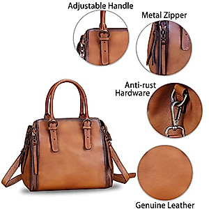 Genuine Leather Handbags Satchel for Women Purse Vintage Handmade Top-Handle Handbag Crossbody Shoulder Bag Cowhide for Ladies (Brown)