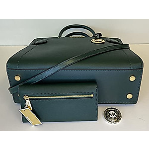 Michael Kors MICHAEL Michael Kors Rayne MD EW Satchel bundled with Trifold Wallet Purse Hook (Racing Green)