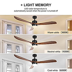 Wisful Outdoor Ceiling Fans with Lights and Remote Control, 56" Wood Ceiling Fan with Light Memory and Quiet Reversible DC Motor for Bedroom Living Room Patio, Walnut and Matte Black