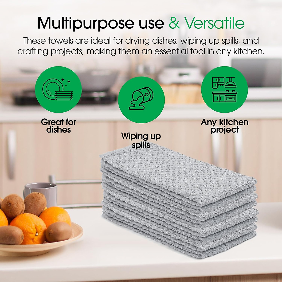 DG Collections Terry Dish Towels, 100% Cotton Kitchen Towels, Set of 8 (15x25 inch) Hand Towels - 400 GSM, Absorbent Terry Cloth Dish Towels for Kitchen, Soft Tea Towels - Ash Grey Color