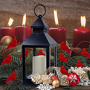 BANBERRY DESIGNS Red Feathered Cardinal Bird Ornaments - Set of 20 Cardinal Clip-On - Flocked with Feathered Wings and Tail 3" L