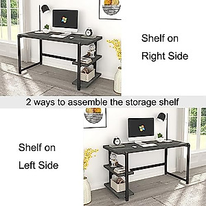 EXCEFUR Industrial Computer Desk with Shelves, 55 inch Rustic Wood and Metal Work Study Writing Table for Home Office, Grey