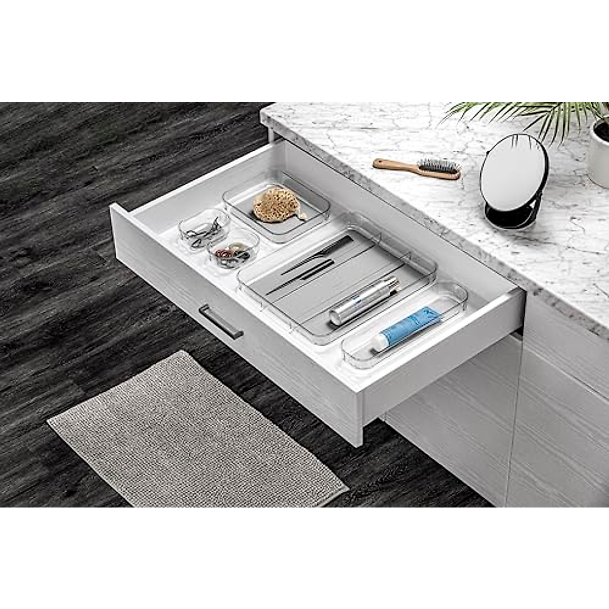 madesmart Utensil Tray - Large | Light Grey | Clear Soft Grip Collection | 3-compartment | Soft-grip Lining | Non-slip Feet | BPA-free