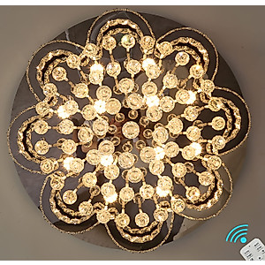 W32inches Modern Raindrop Crystal Chandeliers Flush Mount Ceiling Chandeliers for High Ceiling Entrance Foyer Bedroom Dining Room Living Room LED Dimming 2700k 4500k 6000k Contemporary Chandelier