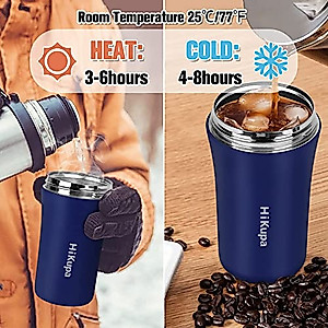 HiKupa Insulated Travel Mug with Straw and Leakproof Lid, Double Wall Stainless Steel, for Hot and Cold Drinks (Pink)