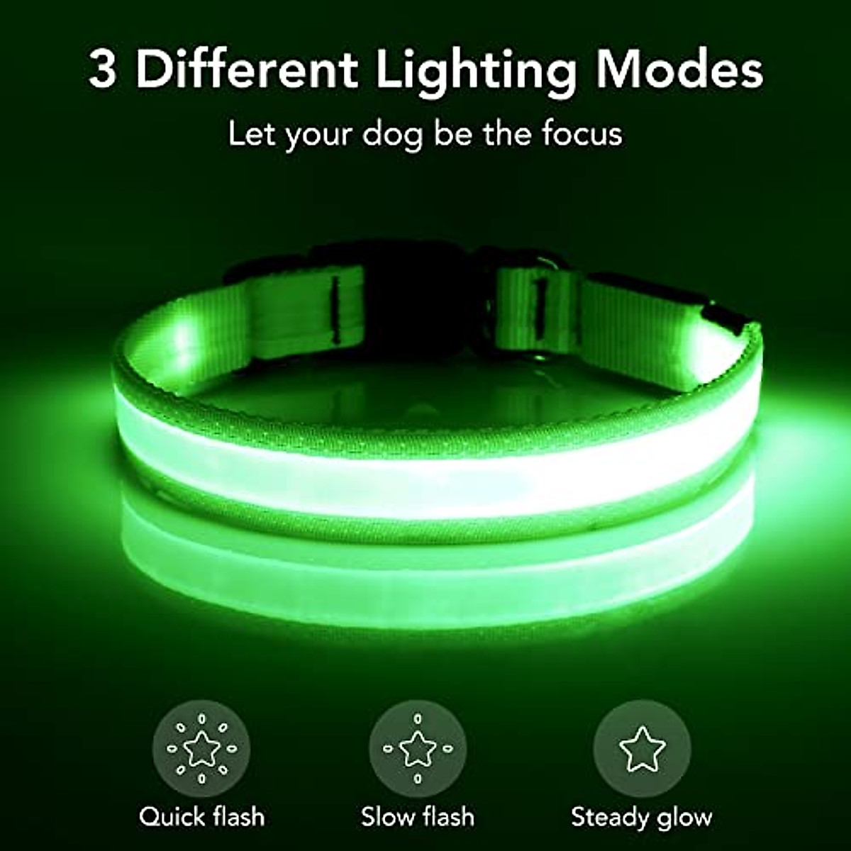 VIZPET LED Dog Collar USB Rechargeable 100% Waterproof Adjustable Light Up Dog Collar Super Bright Safety Light Glowing Collars for Dogs (Green, Medium)