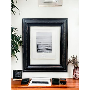 8 x 10 Traditional wood picture frame, handmade, custom made, handpainted, Distressed Black (8 X 10 W/PLEXIGLASS AND BACKING)