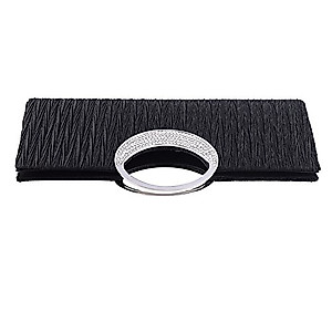 U-Story Elegant Evening Rhinestone Satin Pleated Wedding Party Clutch Purse Handbag (Black)