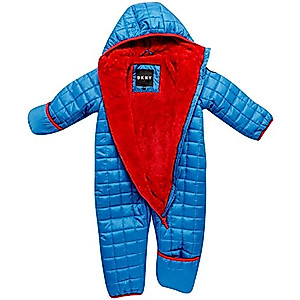 DKNY Baby Boys’ Snowsuit – Hooded Fleece Lined Warm Winter Jumpsuit – Zip Snow Pram for Newborns and Infants (0-24M), Size 3-6 Months, Blue