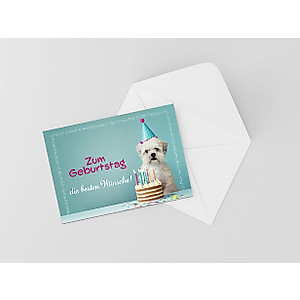 Burg Street Creations German Birthday Card - Zum Geburtstag die besten Wünsche (Dog with Birthday Cake)
