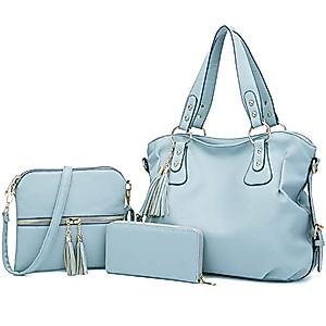 Purses And Wallets Set For Women Tote Satchel Handbags Large Hobo Bag Purse With Wallet 3PCS Skyblue