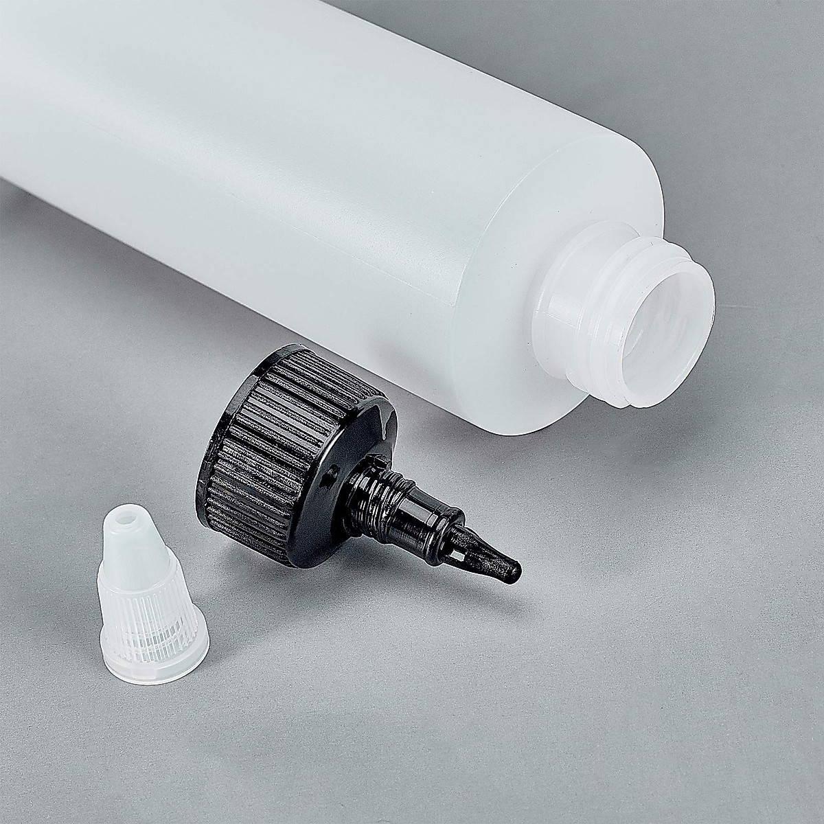 BENECREAT 12 Pack 5oz Plastic Squeeze Dispensing Bottles with Black Twist Cap Glue Bottle with Hopper, Cleaning Brush, Sticker Label and Marker Pen for Crafts, Art, Glue, Multi Purpose