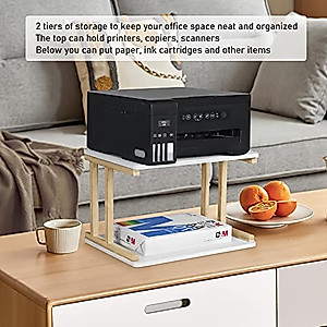 Desktop Printer Stand 2 Tiers, Wooden Bamboo Multipurpose Printer Stand with Anti-Slip Pad, can be Used as a Printer Shelf, Storage Shelf, Desktop Shelf for Printers, Scanners, Documents, Book(White)