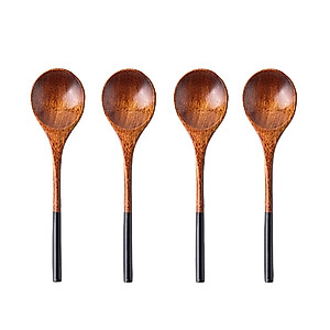 Cooking Spoons 4 Pcs Creative Japanese Style Wooden Spoon Teaspoons Handmade Wood Iced Tea Spoons Small Stirring Spoon Espresso Mixing Spoons Table Spoons