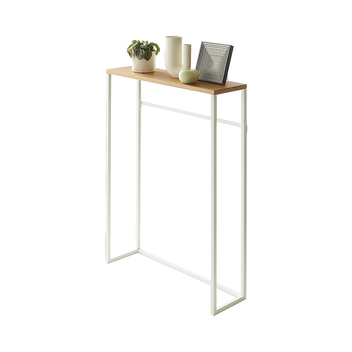 Yamazaki Home Modern Slim Console Table, Slim Narrow Accent Table for Entryway Or Living Room, Metal and Wood Skinny Hallway or Sofa Table Steel One Size White