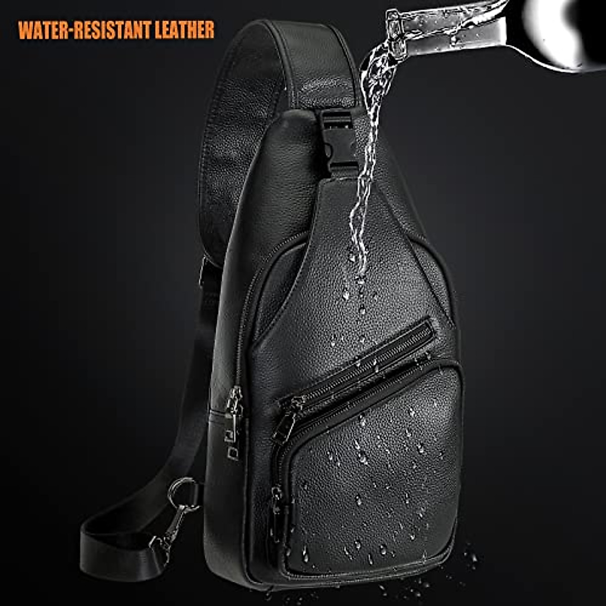 Polare Cowhide Leather Sling Chest Shoulder Bag Waterproof Crossbody Casual Daypack