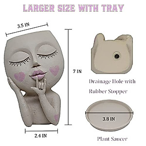 Face Flower Pots Head Planter, Cute Resin Face Planters for Indoor Outdoor Plants, Macetas para Plantas Unique Head Plant Pot Face Vase with Drainage Hole and Tray for Home Garden Succulents Cactus