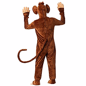 Adult Plus Size Funky Monkey Costume | Jumpsuit with Attached Hood with Ears & Bendable Tail, Foot Covers and Gloves 3X Brown