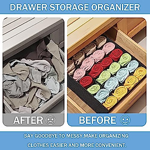 Boudar Foldable Storage Cubes Drawer Underwear Organizer Dividers， under Cabinet Organizer 24-Cell Fabric Storage Boxes for Lingerie,Socks,Ties （Black）